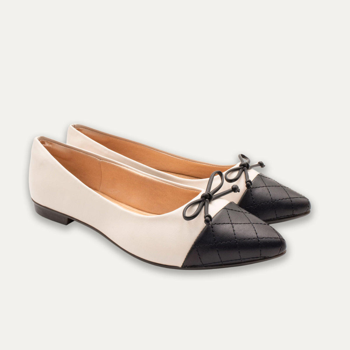 Camila Bow Two-Tone Off-White Pointed Toe Flats – Dear Bliss